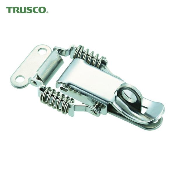 TRUSCO パッチン錠|特長:南京錠で施錠できます。 スプリングの作用で締め付けができます。 ステンレス製で耐食性に優れています。