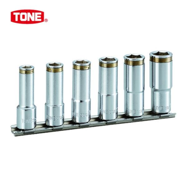 TONE ソケット(ディープ・セミディープタイプ)|特長:ソケットの取り外しが容易なアルミタイプのソケットホルダで作業効率がアップします。 狭くて奥深い箇所にあるボルトやナット類を、落下させずに作業が行えます。 マグネット式ではないので、ソ...