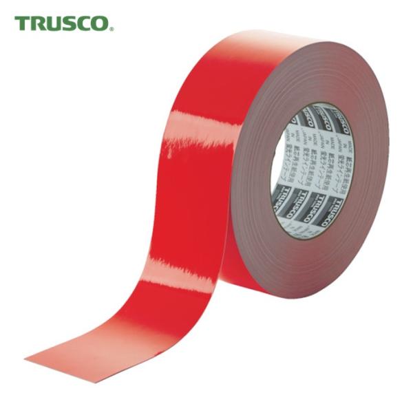 TRUSCO 蛍光ラインテープ|特長:鮮やかな蛍光色のラインテープです。 照明によって蛍光を発し鮮明に見えるため、強い注意喚起が必要な場所に最適です。 粘着力が強力ではがれにくくなっています。