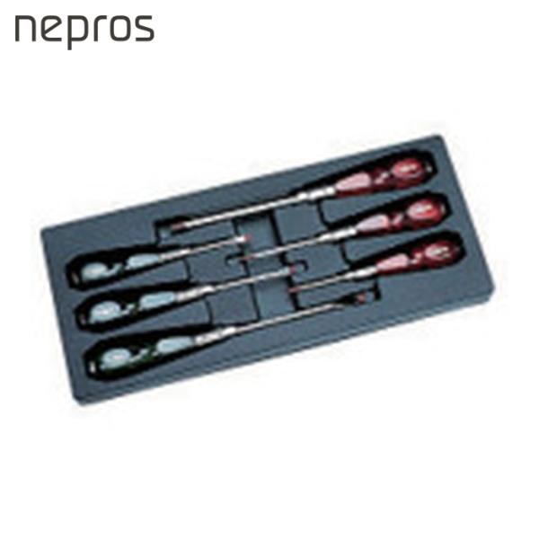 nepros 木柄ドライバー|特長:グリップは流線形状で今までにない美しく独創的なフォルムです。 先端はマグネット付きです。 クロスは赤系色、マイナスは緑系色に仕上げていますので、判別が容易にでき、作業性が向上します。