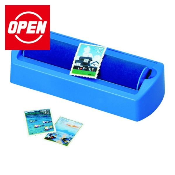 OP 卓上スポンジ|特長:切手や印紙を貼るのに便利な商品です。 ローラーを回転させて簡単に水つけが可能で、125mmと巾が広いので封筒の水つけにも便利です。