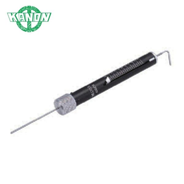 カノン テンションゲージ|特長:スプリングの力を応用した、精密な測定ができるテンションゲージです。 目盛は彫刻目盛りですので読み取りやすく、鮮明です。 置針付ですので、最大ポイントが分かります。