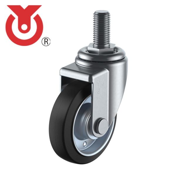 ユーエイ ねじ込み式ゴムキャスター|特長:標準的な中型キャスターで重量物の運搬に数多く使用されています。 ねじ込みタイプでワゴンやラックなどに適します。 走行性に優れたゴム車輪を使用しています。