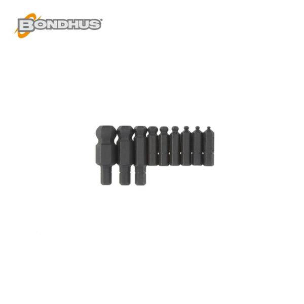 BONDHUS 片頭ドライバービット(ボールポイントタイプ)|特長:ラチットハンドルでの使用に最適です。 ボールポイント形状により最大25度の角度で回す事ができます。 プロガード加工は一般的な黒染加工の5倍以上の耐食性があります。