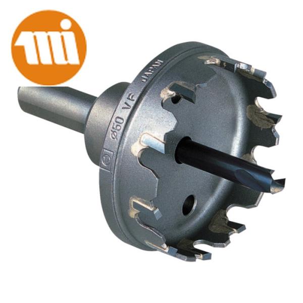 ミヤナガ 超硬チップ付ホールソー|特長:従来のハイス刃に比べて、高回転の電動機が使用でき、スピーディーな穴あけができます。 鋼板、ステンレス板から合成樹脂板まで切削する切れ味です。 センタードリルT形(超硬チップ付ドリル)使用。