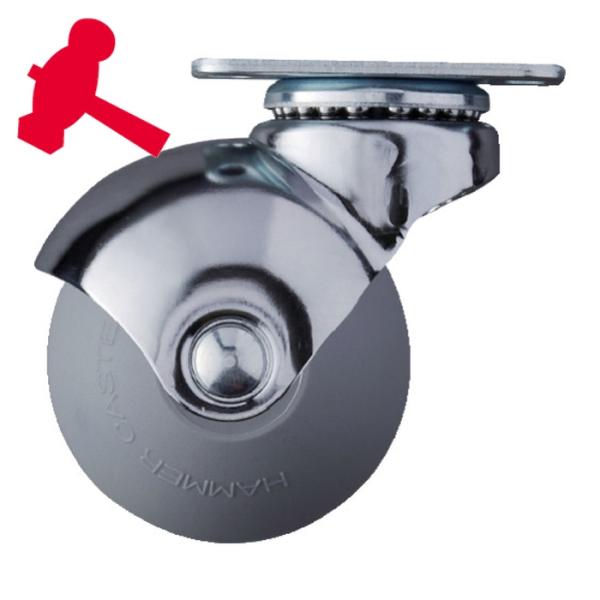 ハンマー プレート式低床式キャスター(ウレタン車)|特長:ボール車輪形状のデザインキャスターです。 RoHS適合品です。