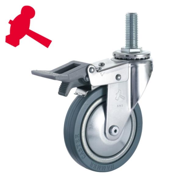 ハンマー ねじ込み式ゴムキャスター|特長:クロムメッキ仕上げで、デザイン性と軽快さを要求される機器に最適なねじ込みキャスターです。 医療用ベッドや医療機器、また作業台脚部など幅広い環境で使用されています。