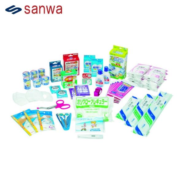 sanwa 災害避難用備品セット|特長:アルミケース入りの多人数向け救急セットです。