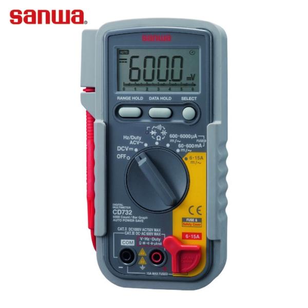 SANWA デジタルテスタ|特長:テストリードを側面に収納可能です。 データホールド、レンジホールドボタン付です。 液晶部にバーグラフ搭載です。