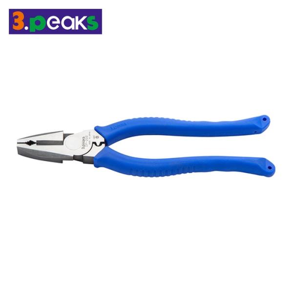 スリーピークス 圧着ペンチ|特長:ダイヤ型のくわえ部でねじ・ボルトをまわせます。 偏芯コテで強力に切断できます。 ハンドルは独自の幅狭設計により、力が入りやすく握りやすくなっています。