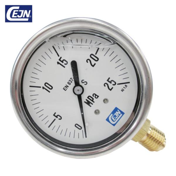 CEJN グリセリン入圧力計|特長:振動、脈動がある受圧媒体の圧力測定に適したグリセリン入りです。 ケースはステンレス製で耐食性に優れています。 EN837・1規格品です。