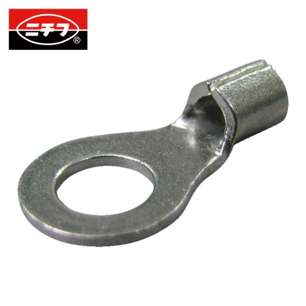 ニチフ 裸圧着端子|特長:ニッケル材の耐熱仕様です。 接触面(舌部)が丸く、ねじ固定用の取り付け穴がある裸圧着端子です。 ニクロム・ニッケル線専用です。