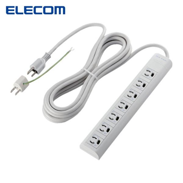ELECOM オフィス用3Pタップ|特長:7台の接続が可能な大口コンセントです。 プラグをしっかりとロックできる抜け止めコンセント仕様です。 安心・安全の二重被ふくケーブルで強度を増しました。
