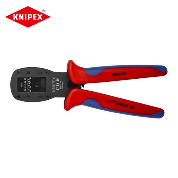 KNIPEX 手動圧着工具|特長:小さいコネクターの特に厳しい要求に対応するための平行な圧着ダイスガイドが装着されています。 トグルレバーによって力を増幅し、作業の疲労を少なくします。 (MQSコネクタ用)・(Mini・Fit(R)用)。