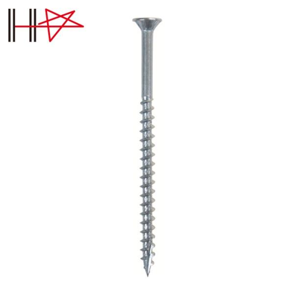 DAIDOHANT コーススレッドスクリュー|特長:軸が細く先端足割れ加工が木割れを防ぎます。 フレキ効果により板浮きを防ぎます。