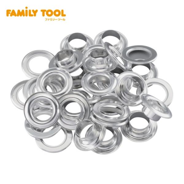 ファミリーツール ハトメ|特長:さびにくく、両面ハトメが真鍮製やステンレス製に比べ軟らかい素材でできているのでプライヤー型など連続作業に優れています。