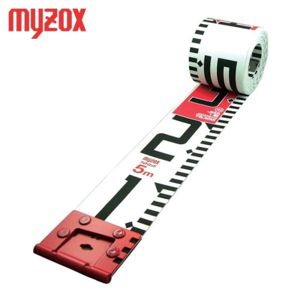 MYZOX ロッド|特長:写真写りの良い目盛・数字です。 ガラス繊維のクロス張り芯材で、引っ張りや裂けに強いです。 つや消しの塩化ビニールコーティングで、目盛の耐久性に優れ、乱反射もしません。