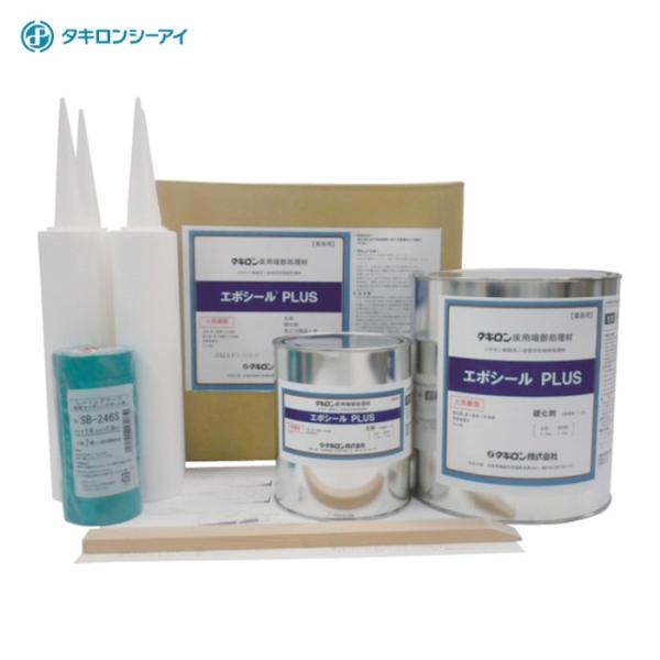 タキロン エポキシ系接着剤2液タイプ|特長:三液混合が必要です。 (カラーマスターの添加)・硬化皮膜が強いです。 多種類の下地材質に対し接着性が良いです。