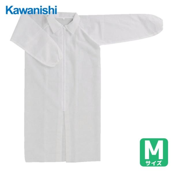 川西 使い捨て保護服|特長:使いきりの不織布白衣、マスク、ヘアキャップの3点セットです。