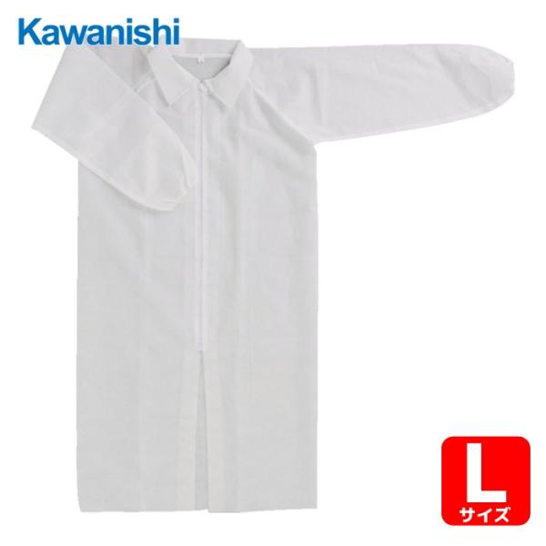 川西 使い捨て保護服|特長:使いきりの不織布白衣、マスク、ヘアキャップの3点セットです。