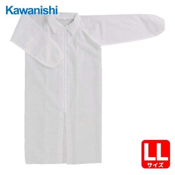 川西 使い捨て保護服|特長:使いきりの不織布白衣、マスク、ヘアキャップの3点セットです。