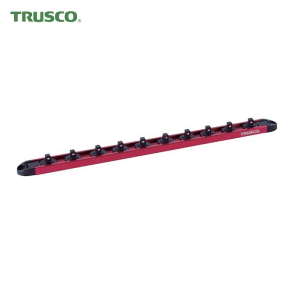 TRUSCO ソケットホルダ|特長:高級感あふれるアルミ製ソケットホルダです。 マグネット付で管理しやすいです。 クリップは360°回転するので、サイズや品番確認を容易に行えます。