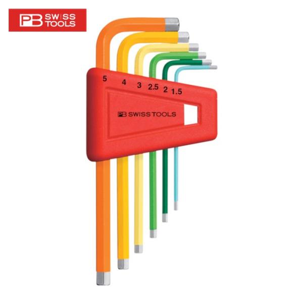 PBスイスツールズ 六角棒レンチセット|特長:カラーにより使用寸法を一目で判別できます。 特殊パウダーコートにより、耐錆性があります。 エッジは軽く隅取りしてあり、レンチをたやすくネジ穴に差し込むことができます。