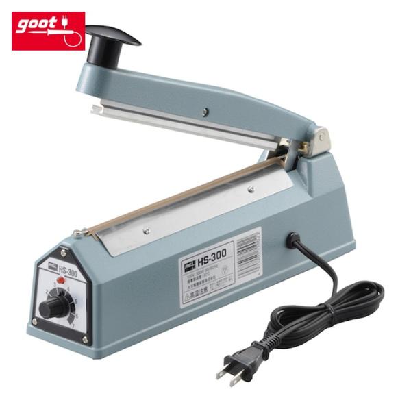 グット 卓上シーラー|特長:ポリプロピレンやポリエチレンなどの接着がレバーを押さえるだけのワンアクションで簡単にできます。 シール幅は200mmとワイドです。 ダイヤルの調節(タイマー回路)で薄い物から厚い物まで均一に接着できます。