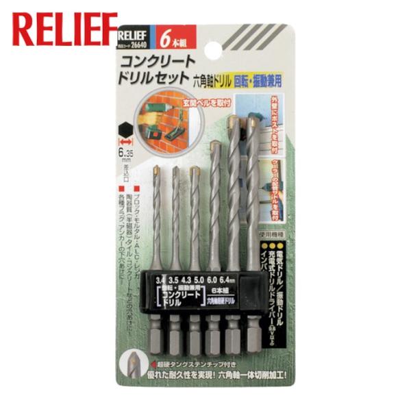 特長●優れた耐久性を実現しています。●六角軸一体切削加工です。用途●ブロック、モルタル、ＡＣＬ、レンガ、陶磁器、タイル、コンクリートなどの穴あけに。