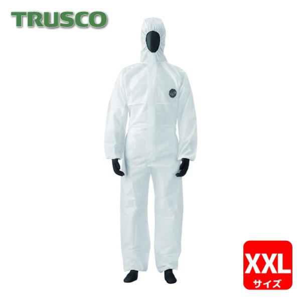 TRUSCO 使い捨て保護服|特長:微細な粉じんや水の浸入に効果的な3層構造のデュポン社製使い捨て保護服です。 軽量、柔軟で通気性があり、快適な着心地です。 引き裂き、摩耗に強く、耐久性があります。