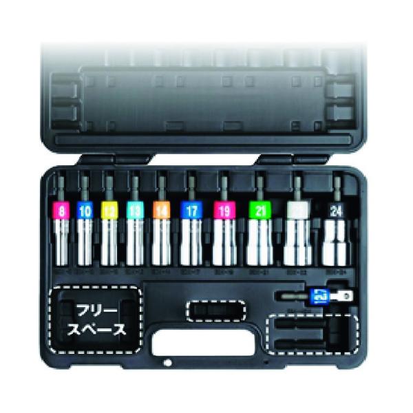 【仕様】●軸寸法(mm)：6.35●対辺形状：6角サーフェイス●セット内容(点)：11●タイプ：18V耐久タイプ●差込角(mm)：6.35●セット内容：EDX-8、10、12、13、14、17、19、21、22、24、ESA-4DX●付属品...