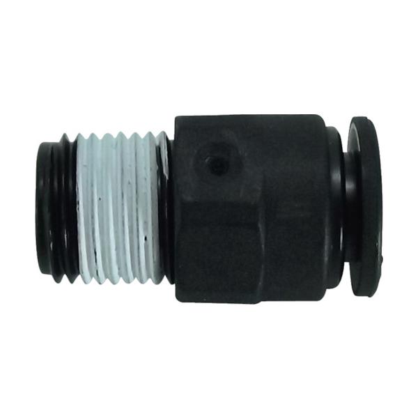 【仕様】●適合チューブ外径D(mm)：6●接続口径：R1/8●六角対辺(mm)：12●流体温度(℃)：-5〜60℃(空気)、5〜40℃(水)●使用流体：空気、水●使用圧力：1MPa(空気)、0.3MPa(水)●流体温度(℃)：-5〜60℃(...