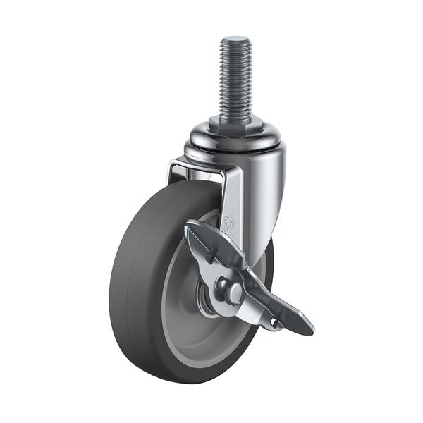 【仕様】●許容荷重(daN)：50●許容荷重(kgf)：51●車輪径D(mm)：100●車輪幅(mm)：27●取付高H(mm)：126●軸長L(mm)：35●ねじT：M12●ねじピッチ(mm)：1.75●タイプ：自在式(ストッパー付)●許容...