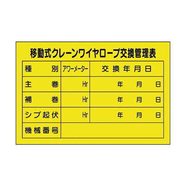 【仕様】●表示内容：移動式クレーンワイヤロープ交換管理表●取付仕様：裏面粘着シール●縦(mm)：80●横(mm)：120●片面表示【型番】327-40A　/　32740A【商品コード】1677605※お問い合わせの際はこちらの商品コードをお...