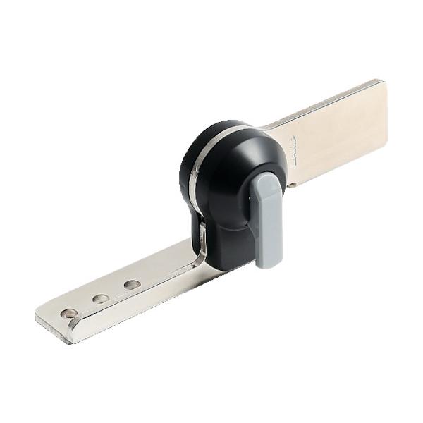 【仕様】●全長(mm)：94.5●幅(mm)：30●トルク(N・m)：なし●ねじ穴数：5●穴径(mm)：6.2●勝手タイプ：右用ストッパー付●ストッパー付き右用●ギアによるロック(10°刻み)で、負荷をかけても動かない●レバーを押している間...