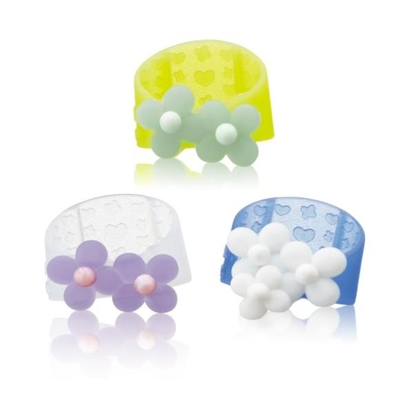 【仕様】●サイズ：内径（長短）１４×１１．５ｍｍ●指サック●種別：フラワー１Ｍ●フラワーのモチーフの色：ライム、パープル、ホワイト●1袋入数：３個【型番】KM-302SB-3-1　/　KM302SB31【商品コード】1964288※お問い合...