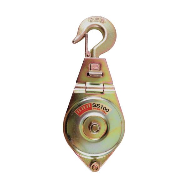 【仕様】●基本使用荷重(t)：0.75●最大使用ロープ径(mm)：12●車数：1●車径(mm)：100●寸法(mm)A：300●寸法(mm)B：110●寸法(mm)C：50●頭部形状：フック型●使用荷重(kg)：750●ベケットなし●スナッ...