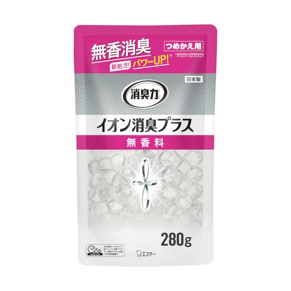 【仕様】●容量(g)：280●香り：無香料●タイプ：室内・トイレ用●品名：消臭力クリアビーズ　イオン消臭プラス　つめかえ　無香料●持続期間：約2〜3ヵ月間●詰替用●エタノール、界面活性剤（非イオン、両性）、アミノ酸系消臭剤、吸水性樹脂【型番...