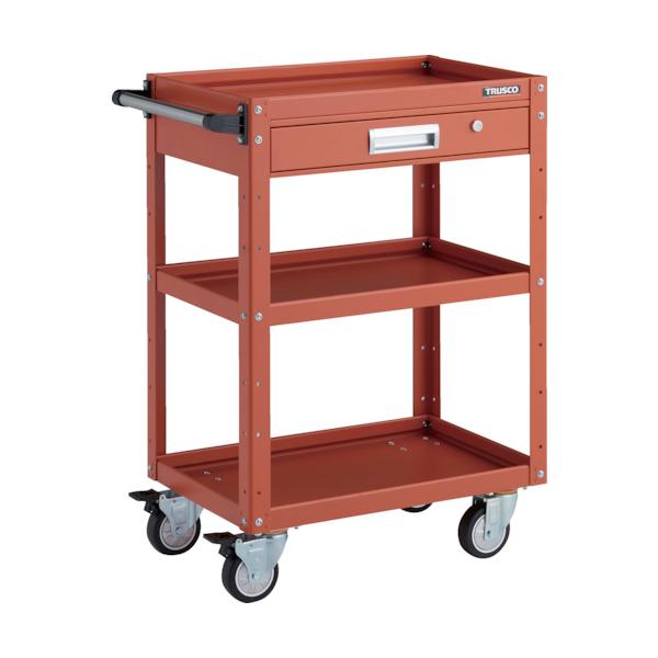 【仕様】●最大積載量(kg/台)：250●均等積載量(kg/段)：120●色：オレンジ●間口(mm)：679●奥行(mm)：400●高さ(mm)：880●段数(段)：3●引出し(段)：1●キャスター径(mm)：100●こぼれ止め高さ(mm)...