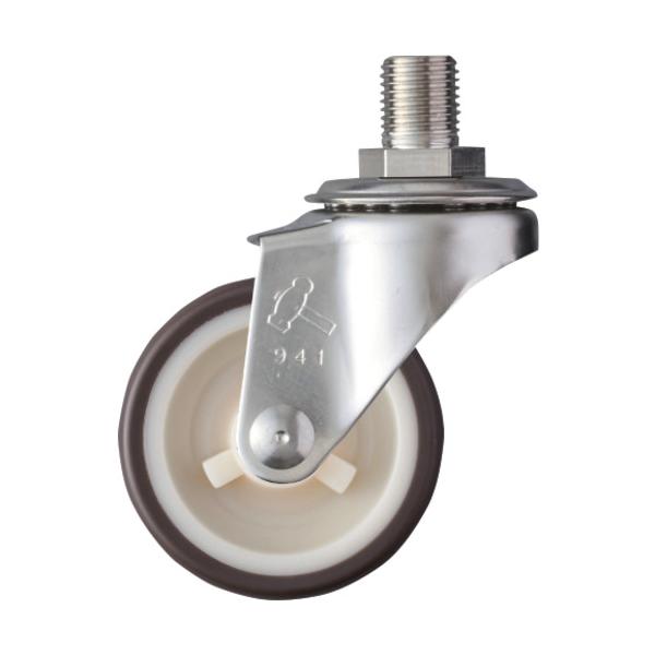 【仕様】●許容荷重(daN)：40●車輪径D(mm)：50●車輪幅(mm)：21●取付高H(mm)：68●軸長L(mm)：14●ねじT：M12●ねじピッチ(mm)：1.25●タイプ：自在式●偏心(E) (mm)：21●旋回半径(mm)：47...