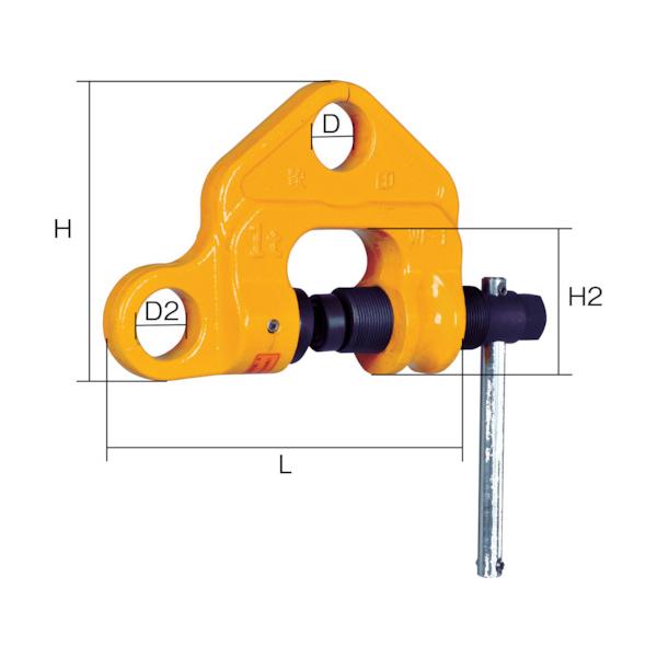【仕様】●基本使用荷重(t)：1●クランプ範囲(mm)：3〜40●寸法(mm)D：30●寸法(mm)D2：30●寸法(mm)H：132●寸法(mm)H2：65●寸法(mm)L：172●高さ(mm)：132●幅(mm)：172【型番】WF-0...