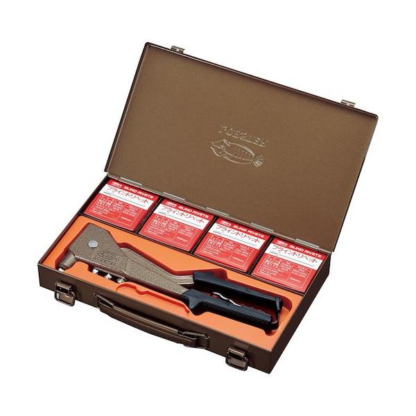 【仕様】●全長(mm)：185×310×40●リベット径使用範囲(mm)：2.4〜4.8●使用ジョー：JS(小)●使用ノーズピース：2.4、3.2、4.0、4.8mm●キット内容：HR002D×1丁、NSA42(100本)、NSA43(10...