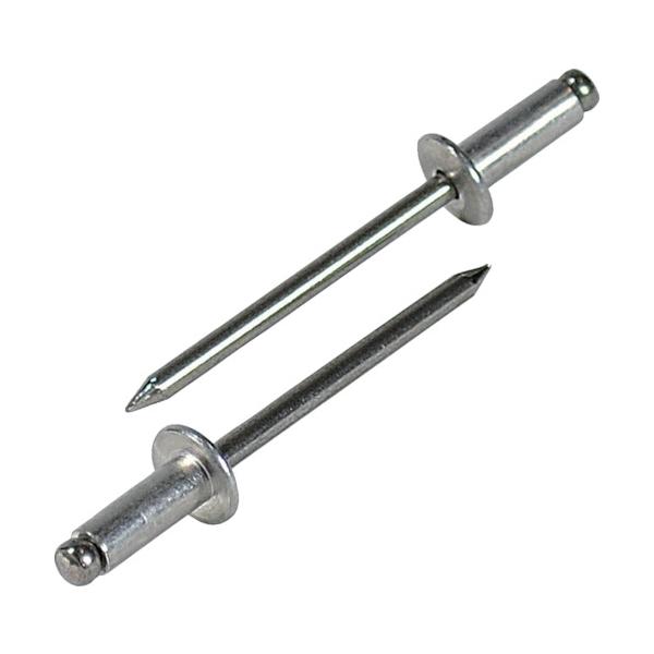 【仕様】●リベット径(mm)：4.8●リベット長(mm)：7.6●フランジ径(mm)：9.6●かしめ板厚(mm)：1.6〜3.2●下穴径(mm)：4.9〜5.0●せん断強度(N)：2200●引張強度(N)：3300●箱入●RoHS指令適合品...