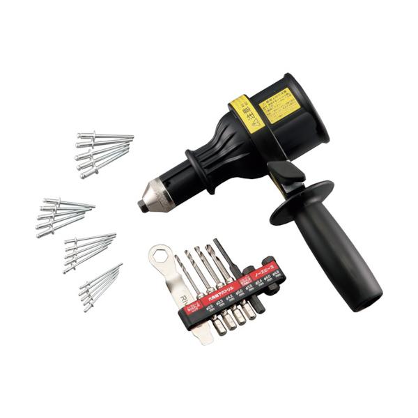 【仕様】●使用可能リベット軸径(mm)：2.4、3.2、4.0、4.8●使用電動工具：ドリルドライバー、インパクトドライバー(締付トルク80N・m以上)●本体軸径：六角軸対辺6.35mm●使用可能リベット材質：アルミ、スチール、銅、ステンレ...