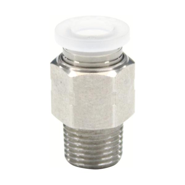 【仕様】●適合チューブ外径D(mm)：8●接続口径：R1/4●六角対辺(mm)：14●最高使用圧力(MPa)：1.0（at0〜20℃）●使用流体：空気、水(条件有)、その他(条件有)●使用温度範囲(℃)：0〜80（凍結なきこと）●使用温度範...