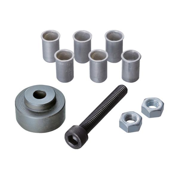 【仕様】●全長(mm)：14.6●適合ナット径：M6●適合ナット径(mm)アルミニウム・スチール：9●適合ナット径(mm)ステンレス：9●ナット使用範囲：M6●セット内容：M6用ナッター本体 1個、マンドレル 1個、六角ナット 2個、アルミ...