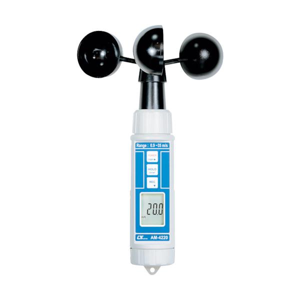 【仕様】●測定風速範囲(m/s)：0.9〜35.0●分解能(m/s)：0.1●測定精度(m/s)：±(2％+0.2)●幅(mm)：40●奥行(mm)：32●高さ(mm)：190●電源：単4形乾電池(1.5V)×4●センサー一体型の風杯式風速...