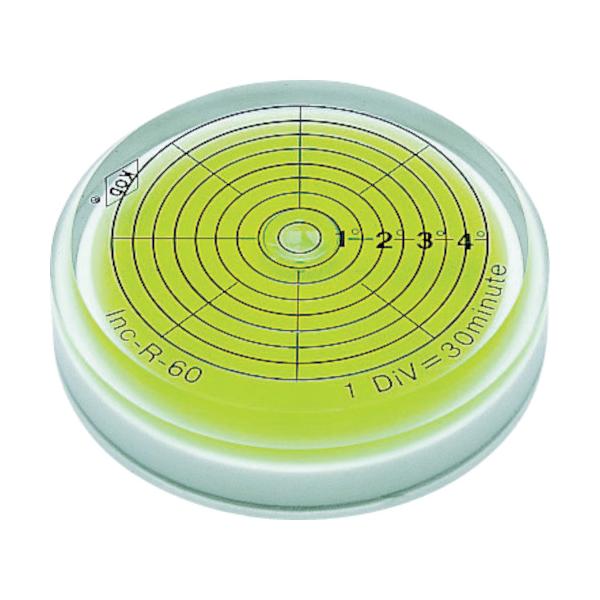 【仕様】●高さ(mm)：14●マグネット：なし●精度：0.35mm／m＝0.02°●感度：24'/2mm●直径(mm)：60●傾斜測定範囲(°)：0〜±4●傾斜測定範囲　0°〜±4°●気泡径　50mm【型番】INC-R60　/　INCR60...