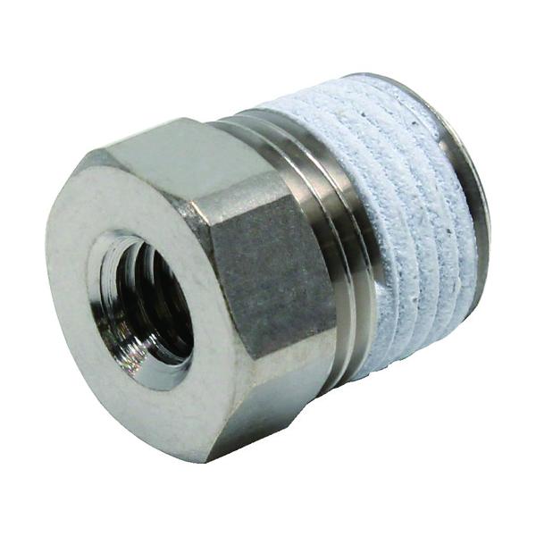 【仕様】●接続口径：R1/8×M5×0.8メネジ●六角対辺(mm)：10●最高使用圧力(MPa)：1.0●使用流体：空気、水●使用温度範囲(℃)：0〜60(凍結なきこと)●接続口径D1：R1/8●接続口径D2：M5×0.8●使用真空圧力(k...