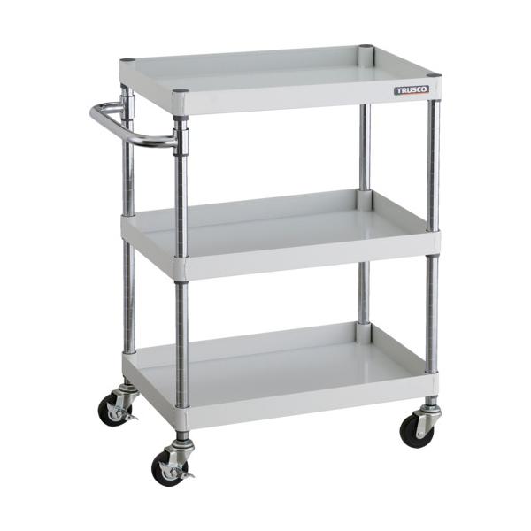 【仕様】●最大積載量(kg/台)：150●均等積載量(kg/段)：100●色：ホワイト●間口(mm)：690●奥行(mm)：400●高さ(mm)：851●段数(段)：3●支柱径(mm)：25.4●キャスター径(mm)：75●こぼれ止め高さ(...